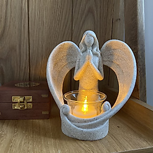 OakiWay Memorial Gifts – Angel Figurines Tealight Candle Holder, Sympathy Gifts for Loss of Loved One, W/Flickering Led Candle, Bereavement, Grief, Funeral, Remembrance, Memory Home Decorations