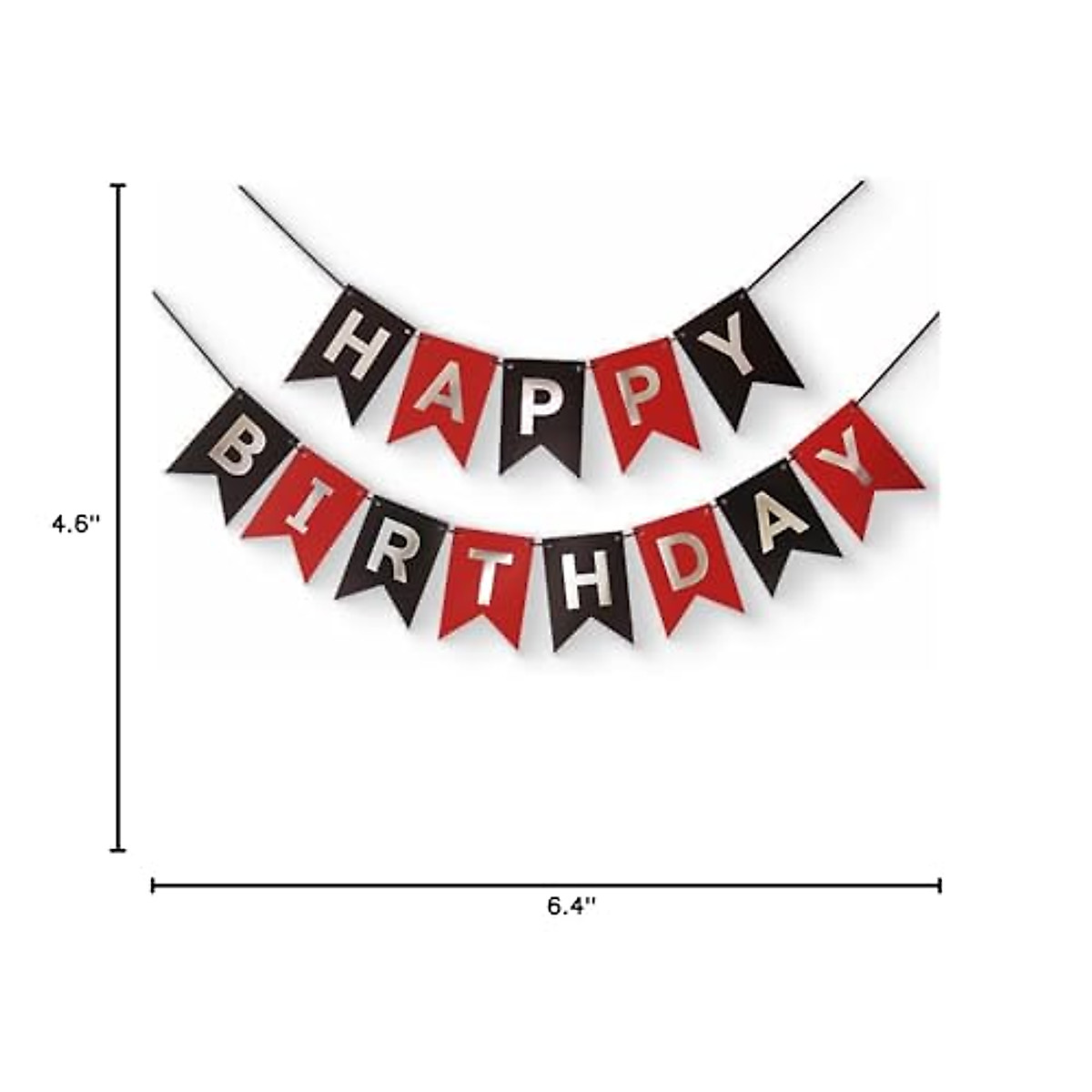 Red Silver Black Happy Birthday Banner Sign Decorations for Boys Girls Men Women Anniversary Birthday Party Garland Backdrop Supplies Nursery Hanging Décor