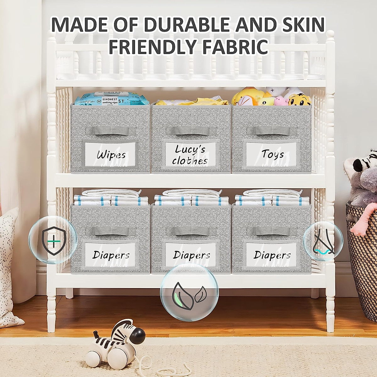 MISSLO 6 Pack Closet Storage Bins for Shelves with Label Holders Linen Closet Storage Basket for Organizing Clothes Organizers Non-Metal Fabric Storage Bin Organizer, Gray