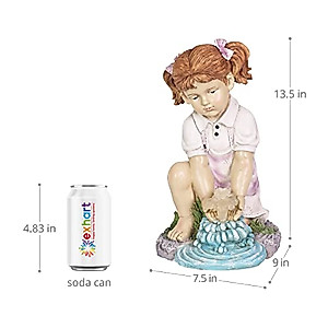 Exhart Garden Sculpture, Solar Girl Garden Statue, LED Water, Hand Painted Outdoor Garden Decoration, 7.5 x 13.5 Inch