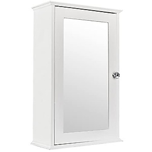 be current Mirror Wall Cabinet, Bathroom Storage Medicine Mount Cabinet Wooden Organizer with Adjustable Shelves, Kitchen Cupboard, White