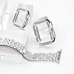 Bekomo Compatible for Apple Watch Band 45mm 41mm 38mm 40mm 42mm 44mm with 2 Pack Bling Crystal Diamonds Case Cover, iwatch SE Series 7 6 5 4 3 2 1 Bands for Women - (Silver 40mm)