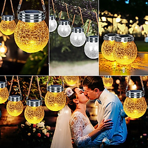 Yipetor 2 Pack Hanging Outdoor Solar Lights - Hanging Night Lights Gifts, Garden Decorations Crackle Glass Globe for Holiday, Yard, Garden, Patio and Lawn Landscape