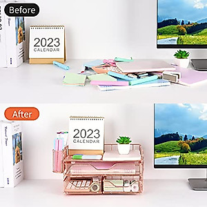 gianotter Office Supplies Desktop workspace Organizer with Drawers and 2 Pen Holder, Desk accessories (Rose Gold)