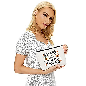 Tiger Makeup Bag Tiger Gifts for Girls Women Gifts for Adults Tiger Stuff Merch Animal Lover Zoo Breeder Funny Birthday Christmas Gift for Her Daughter Sister Friends Just A Girl Who Loves Tigers