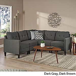 Christopher Knight Home Emmie Mid-Century Modern 5-Piece Sectional Sofa, Dark Grey / Dark Brown