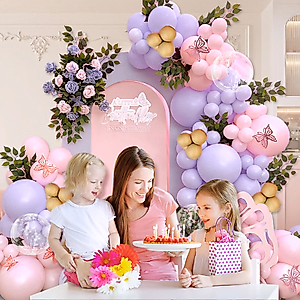 Pink and Purple Balloon Arch Kit, Butterfly Baby Shower Decorations with Pink and Purple Gold Latex Balloons for Purple Bridal Wedding Butterfly Birthday Decorations…
