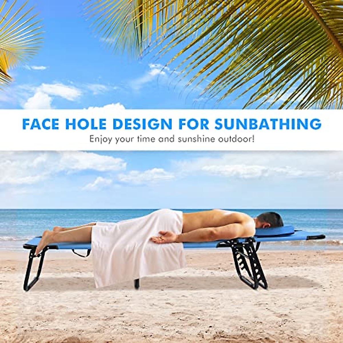 Giantex Chaise Folding Chair Adjustable Beach Patio Lounge Recliner, Blue