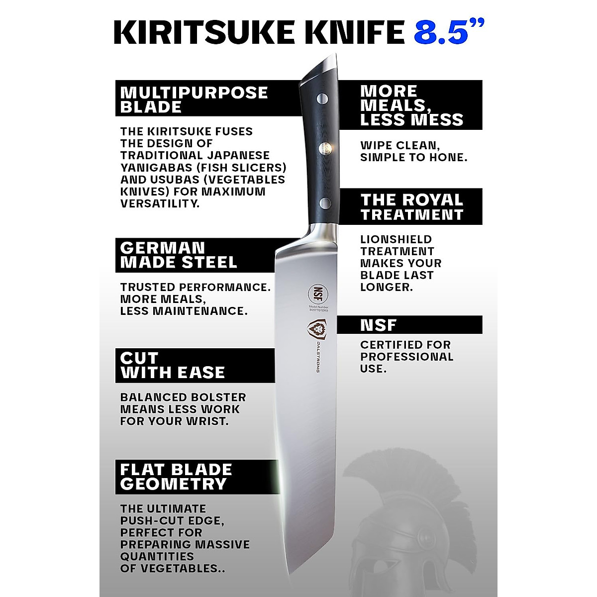 Dalstrong Kiritsuke Chef Knife - 8.5 inch - Gladiator Series Elite - Forged German High Carbon German Steel - Full Tang Kitchen Knife - Black G10 Handle - w/Sheath - Chef's Knife - NSF Certified