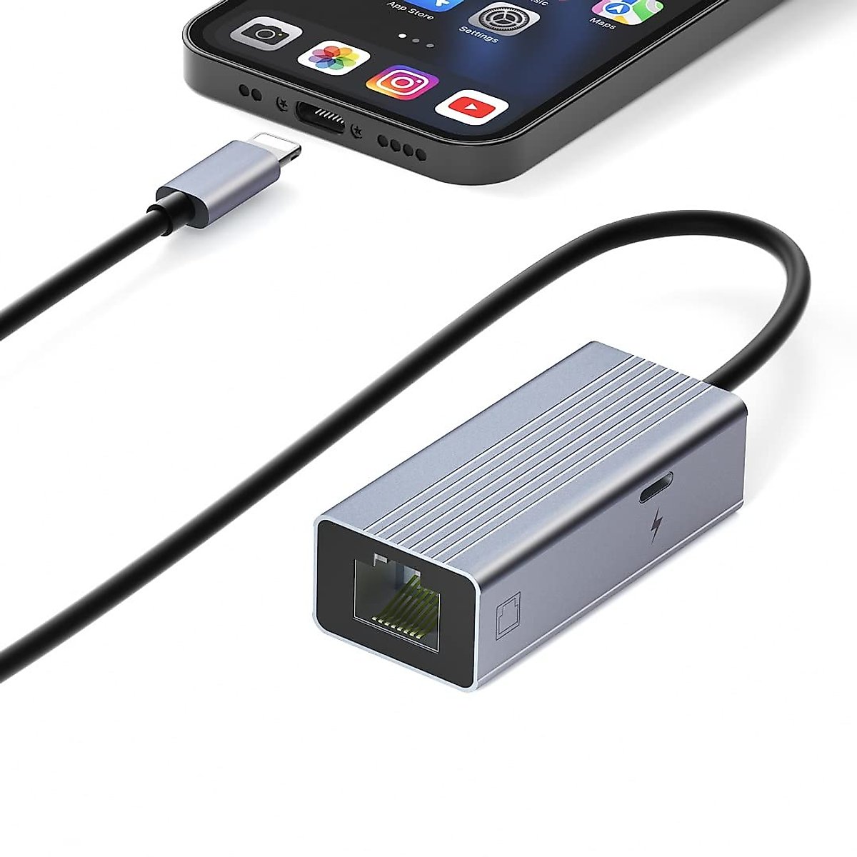 HelloLife iOS to RJ45 Ethernet LAN Wired Network Adapter with Fast Charging Port, 100Mbps High Speed, Ethernet Adapter for pad/Phone 12 11 xs x 8 7