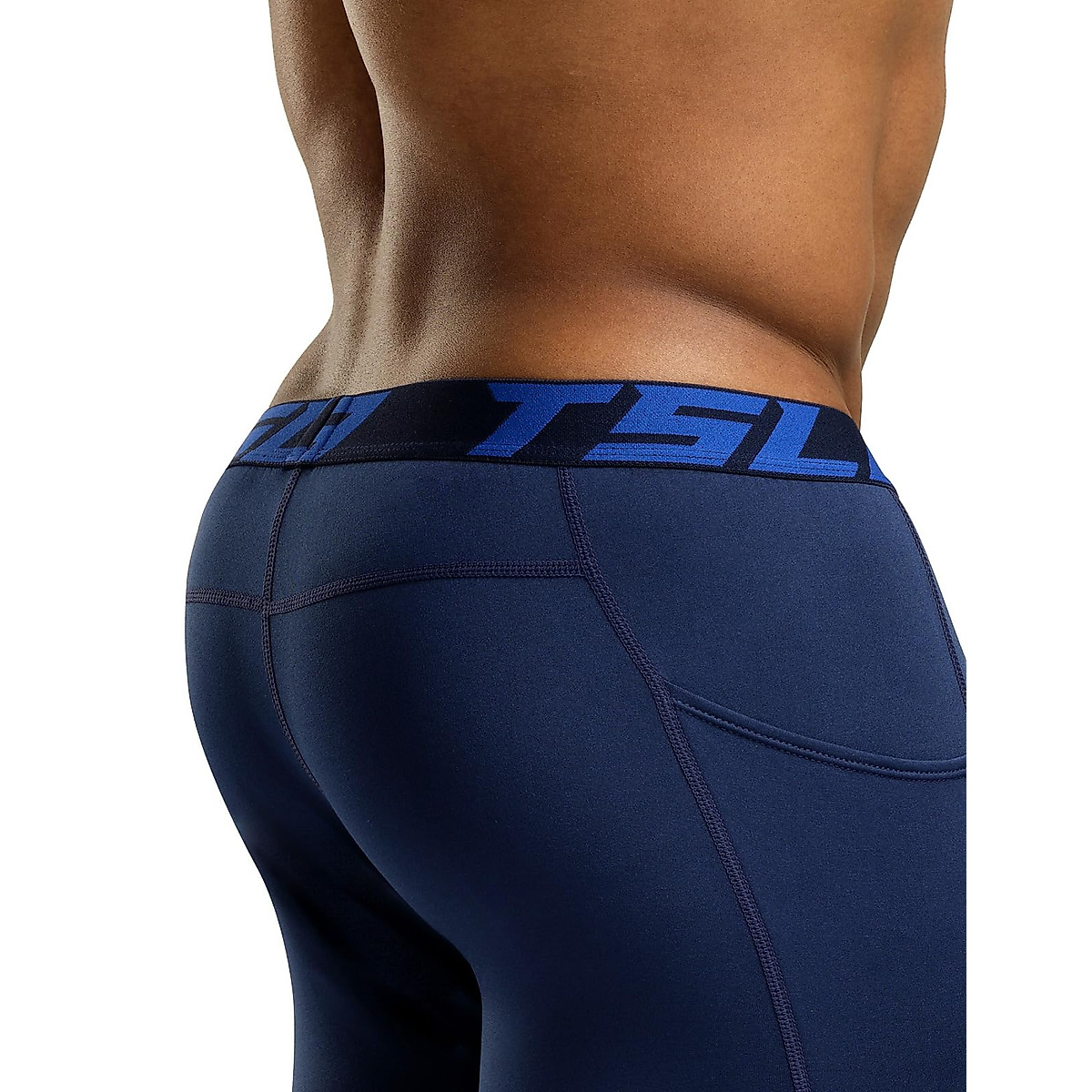 TSLA Men's Thermal Compression Pants, Athletic Sports Leggings & Running Tights, Wintergear Base Layer Bottoms, Pocket Midnight Navy, Medium