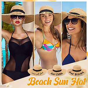 Sureio 12 Pcs Beach Hats for Women 6 Style Embroidered Straw Hat Large Brim Floppy Adjustable Summer Sun Hat for Vocation