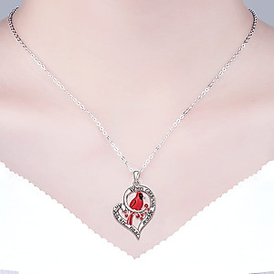 Cardinal Necklace Heart Red Bird Spiritual Memorial Engraved When Cardinal Appear Angels are Near Dainty Inspirational 925 Sterling Silver Animal Necklaces for Loss of Loved Heart
