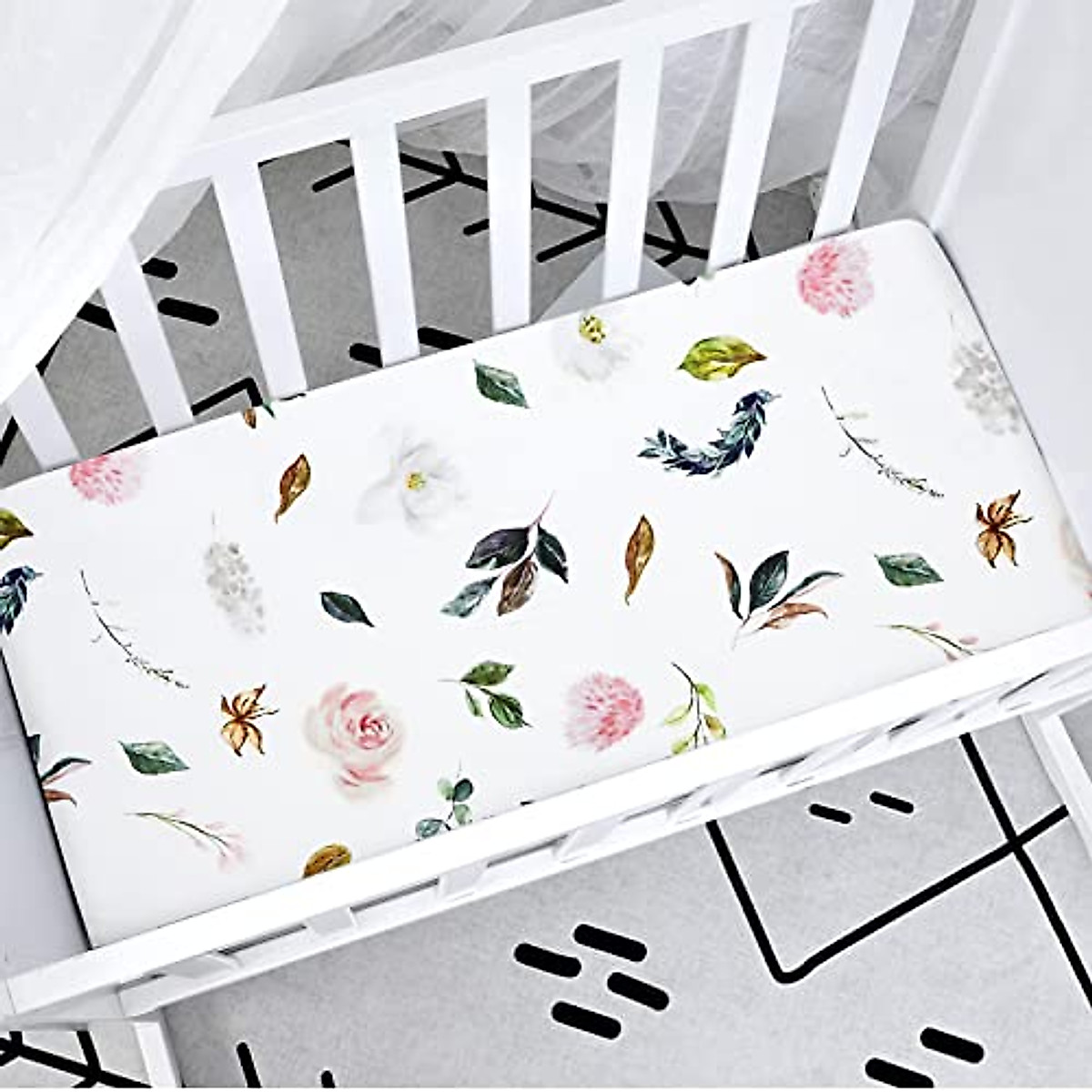 GFU Bassinet Sheets Fitted for Baby Girl, 2 Pack Soft Breathable Bedside Sleeper Sheets Set, Fit for Hourglass Oval Rectangular Bassinet Mattress Pad, Pink Purple Watercolor Floral