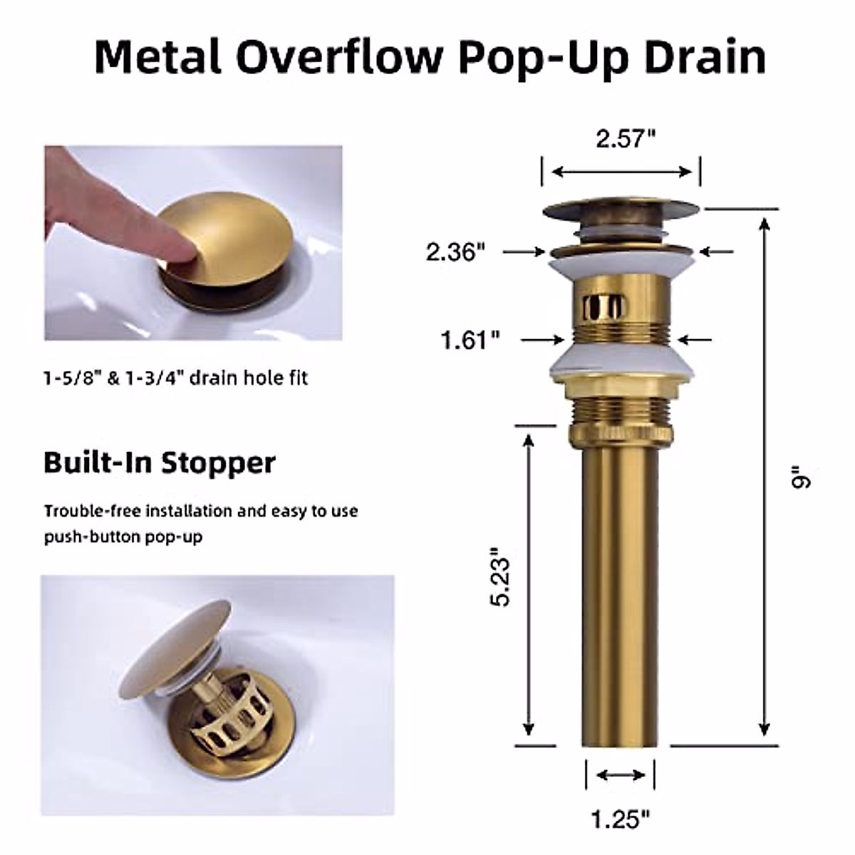 TRUSTMI 2 Handle 8 Inch Widespread Bathroom Faucet Brass Lavatory Vanity Sink Faucet with Metal Overflow Pop Up Drain and cUPC Water Supply Lines, Brushed Brass Gold