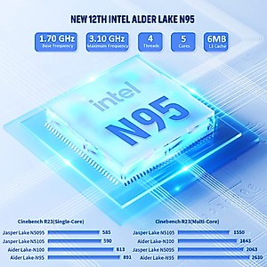 Mini PC Intel 12th Gen N95(up to 3.40Ghz) 16GB DDR4 512GB M.2 SSD Mini Desktop Computer Windows 11 Pro Gigabit Ethernet, 4K UHD, Dual Wi-Fi, BT 4.2 Mini Desktop Computer