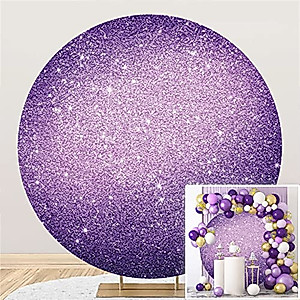 Canessioa 7.2x7.2ft Purple Round Backdrop Glittering Violet Purple Shiny Glitters Round Backdrop Cover for Photo Shoot Baby Shower Bridal Shower Birthday Party Purple Circle Backdrop Polyester