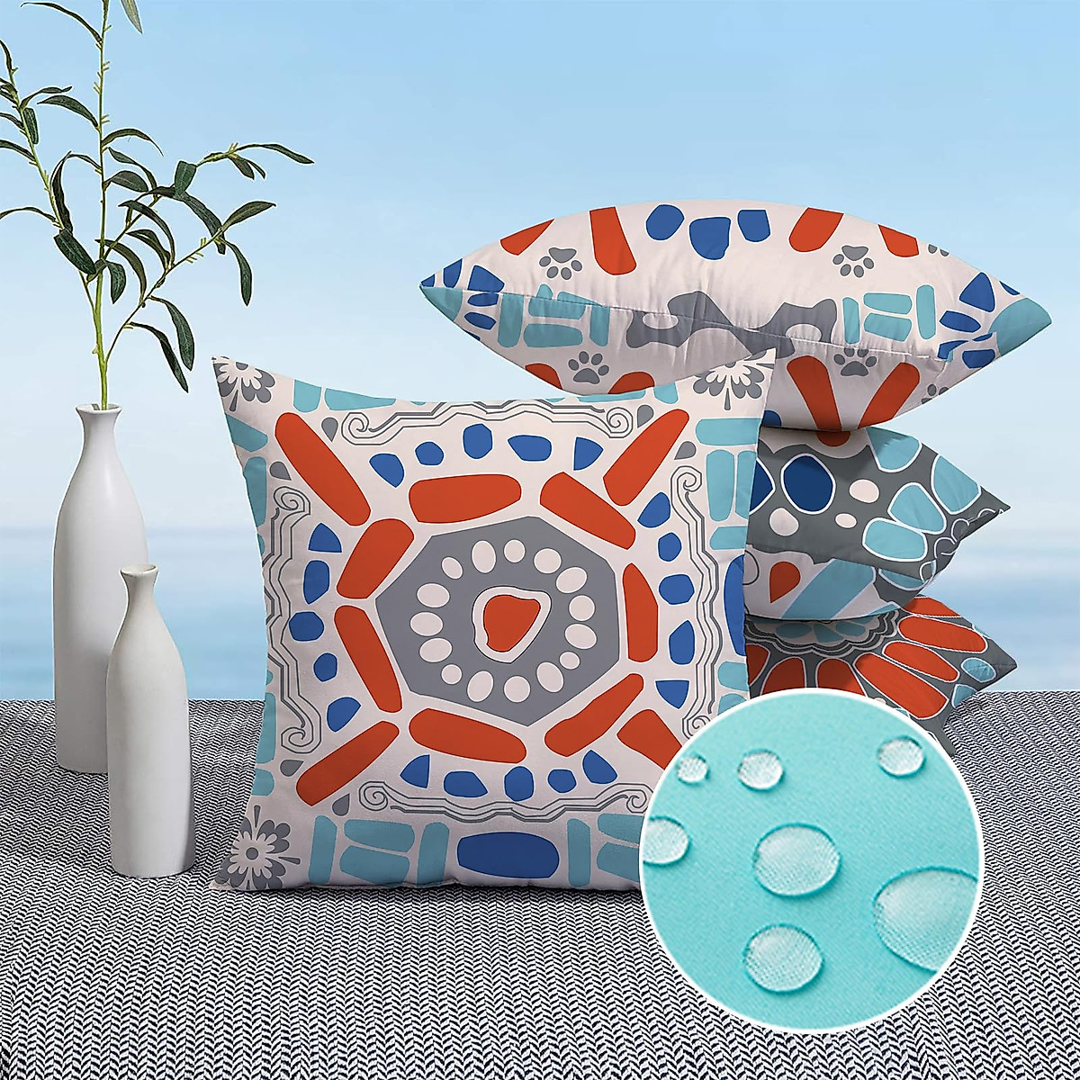 Mimkus Outdoor Waterproof Pillow Covers 18x18 Set of 4 Decorative Throw Pillow Covers Boho Geometric Cushion Covers for Couch Garden Patio Home Decor