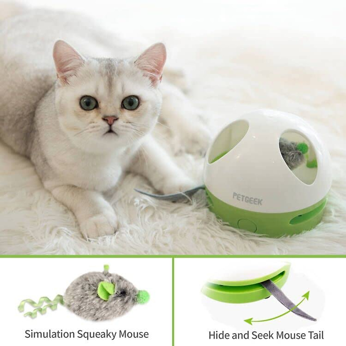 PETGEEK Interactive Cat Toy, Hide Mouse Cat Toy with Squeaky Mouse, Electronic Automatic Cat Toys with Catnip Filled Hidey Mouse, Cat Toys Interactive for Indoor Cats Exercise & Game