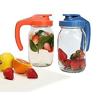 LIVEBAY Glass Mason Jar Pitcher Wide Mouth, 1 Quart (32oz / 1 Liter) Pitcher for Iced Tea, Juice, Coffee, Blue