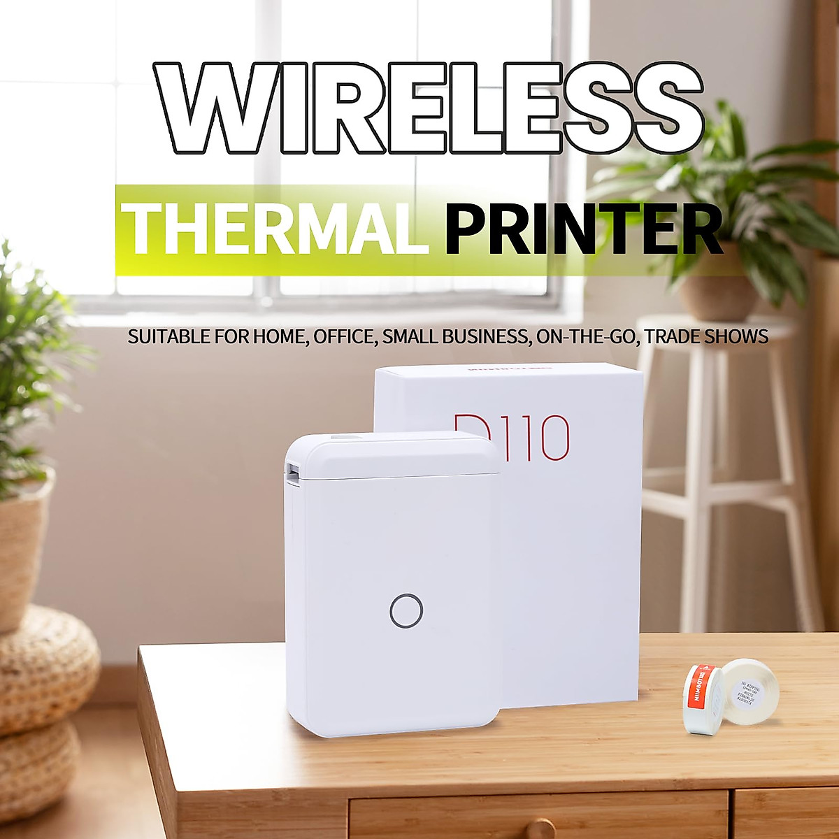 SUNTHIN Portable Bluetooth Label Maker - Inkless, Smart, and Rechargeable - Create Stickers with Multiple Templates, Fonts, and Icons - Ideal for Office and Home Use! (Portable, White)