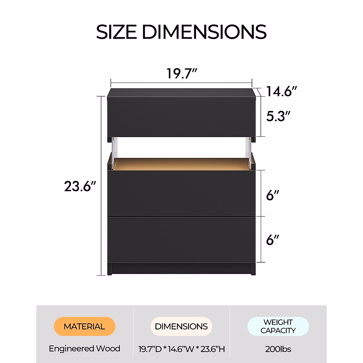 Bingoday Nightstands Set of 2 LED Tall Nightstand Set of 2 Modern LED Bedside Tables Set of 2 with 3 Drawers for Bedroom Living Room