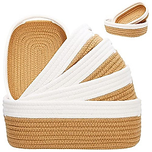 HLWDFLZ 7 Piece Cotton Rope Woven Basket Set - Woven Storage Basket Pets Toy Cotton Rope Basket for Organizing, Small Basket for Montessori, Dog Cat Toy Box, Baby Nursery (White/Jute)