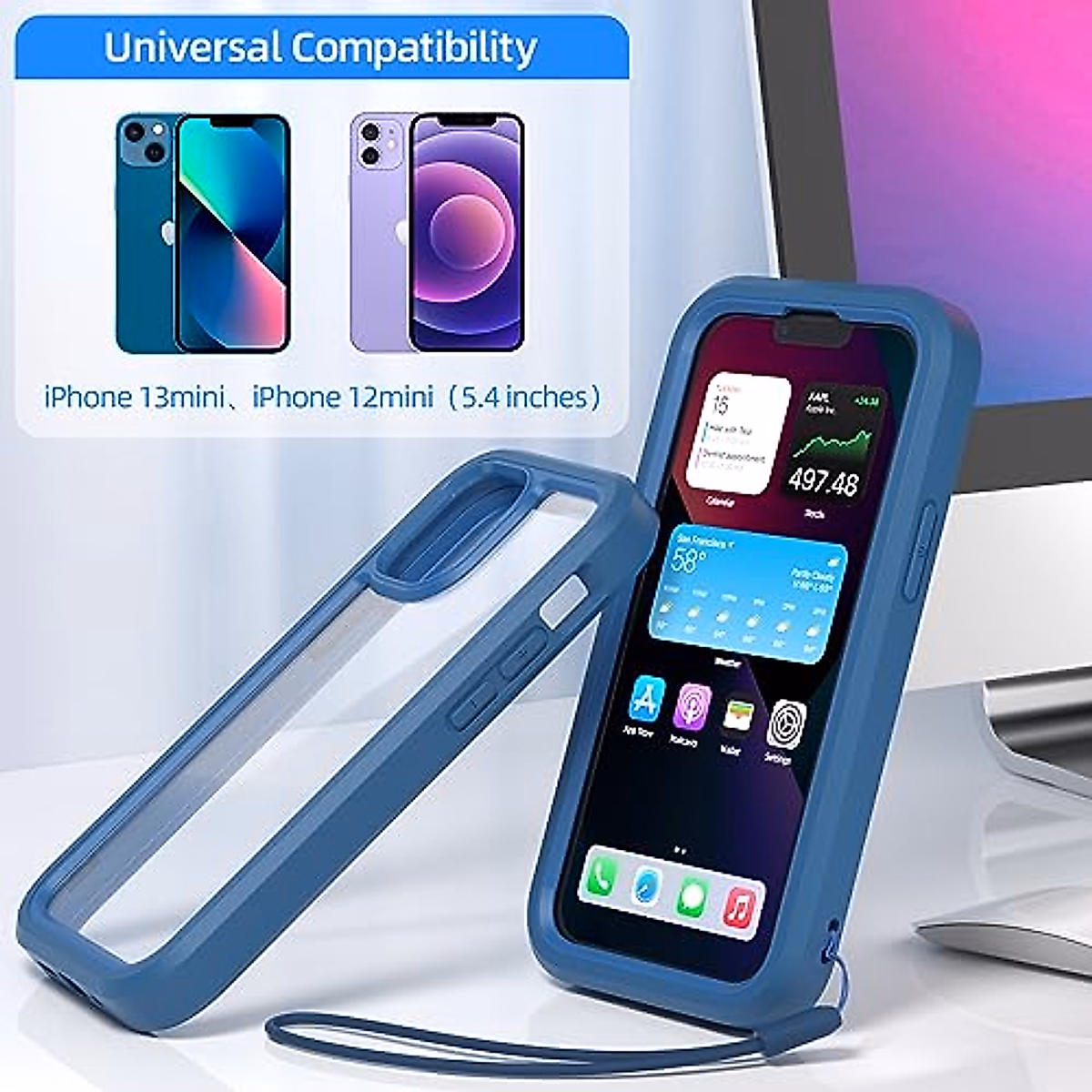 WXR for iPhone 13 Mini case/iPhone 12 Mini case,Soft Silicone Bumper & Crystal Clear Hard PC Back and Hard PC Inner,3in1 Heavy Dropproof Case for iPhone 13 Mini/iPhone 12 Mini 5.4 inch. (Blue)