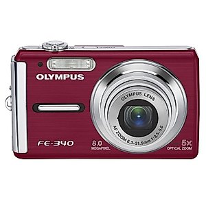Olympus FE-340 8MP Digital Camera with 5x Optical Zoom (Red)