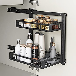 COVAODQ Under Sink Organizers and Storage, Pull Out Sliding Drawers Height Adjustable 2 Tier Under-Sink Organizers with Sliding Drawer Under Sliding Cabinet Basket Organizer for Bathroom Kitchen