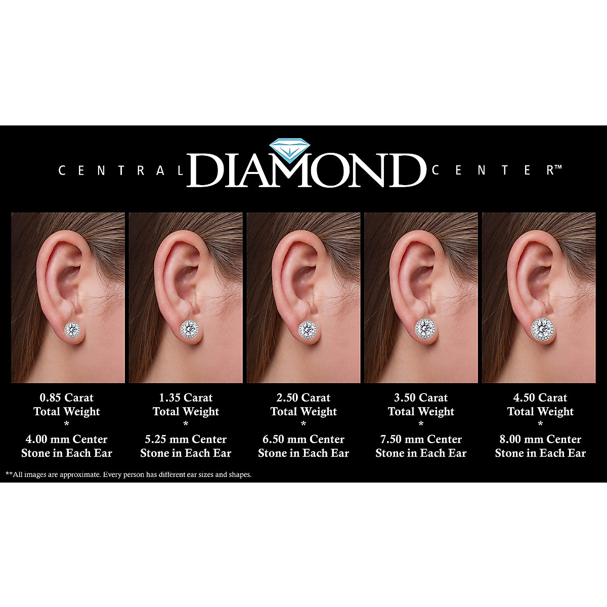 Central Diamond Center Round Halo Stud Earrings Sterling Silver w/Pure Brilliance Zirconia - 6.50mm Center, 2.50cttw - Platinum