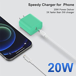 Phone Charger [MFi Certified] 2 Pack 20W PD USB C Wall Fast Charger Adapter with 2 Pack 6FT Type C to Ligh.tning Cable Compatible for iPhone 14 13 12 11 Pro Max XR XS X,i.Pad (Purple+Green)