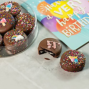 Happy Birthday Chocolate Dipped Oreo Cookies Gift | Olde Naples Hand Decorated Oreo Cookies | Gift Basket 7pc Oreo Cookies Assortment Milk Chocolate (Pink)