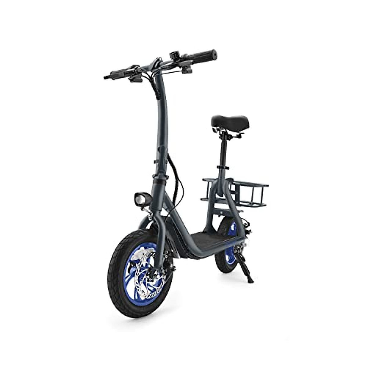 Jetson Ryder Electric Scooter, 15.5 MPH, 12 miles Max Range, Twist Throttle, 250-Watt Motor, Adjustable Seat, Foldable Handlebar, Rear Basket, Ages 12+, Gray, JRYDER-GRY