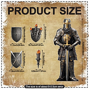Honoson 10 Pcs Medieval Party Decorations Castle Decorations Jointed Suit of Armor Knight Cut Out Torch Props Medieval Shield for Birthday, Halloween, Medieval, Castle Party Renaissance Knight