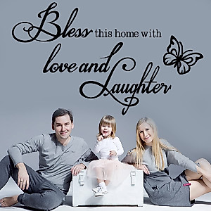 Wall Decal Wall Sticker Inspirational Quotes Bless This Home with Love and Laughter Wall Decal Wall Stickers for Bedroom Living Room Nursey Classroom Home Decor.