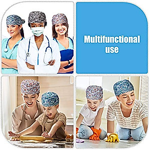 Geyoga 3 Pieces Adjustable Bouffant Hats with Buttons, Tie Back Hats with Sweatband for Women Men