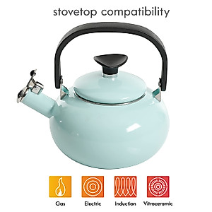 Kenmore Broadway Enamel on Steel Tea Kettle, 1.5-quart, Glacier Blue