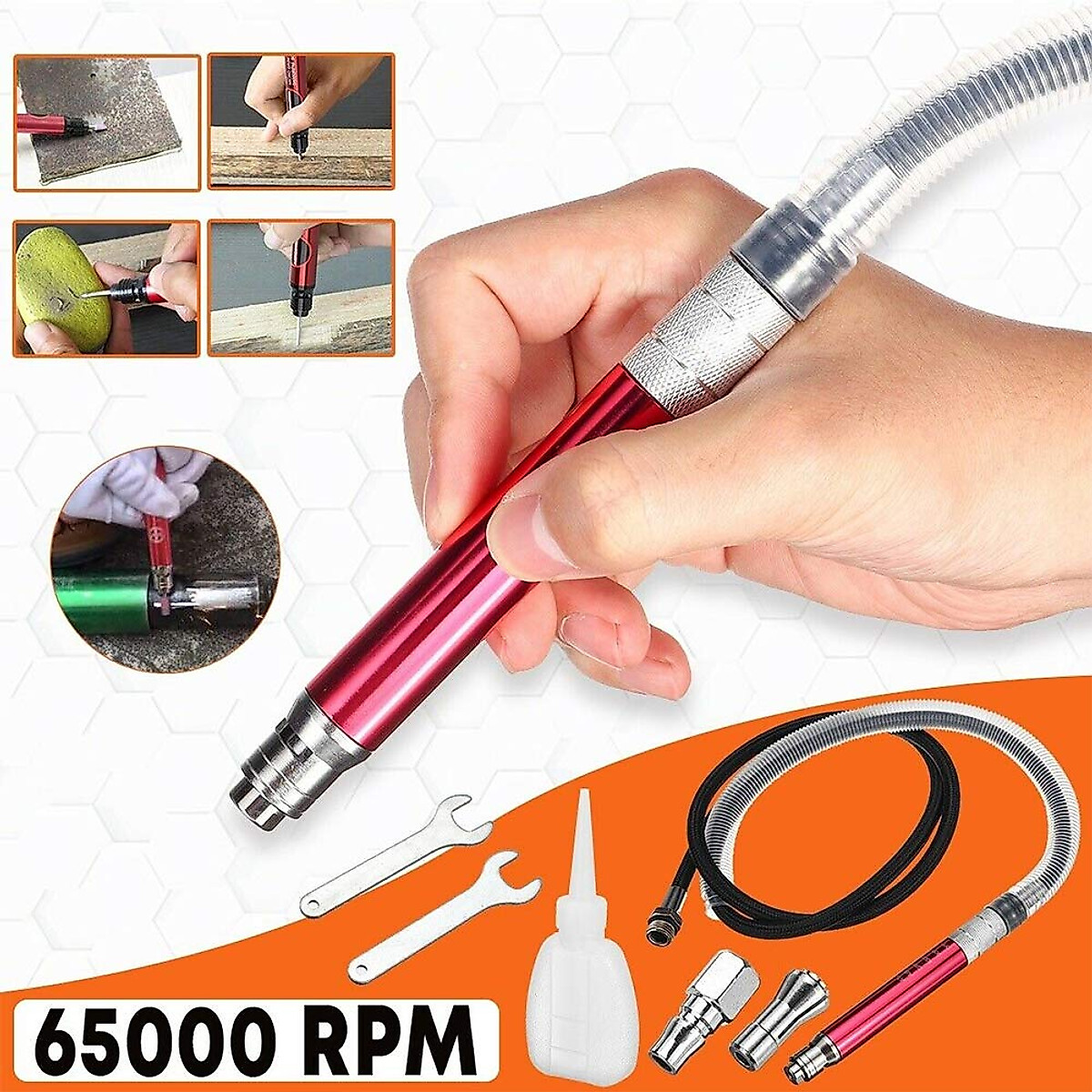 Air-powered Micro Die Grinder Set 65,000 RPM Pneumatic Pencil with Wrench Grinder Tool for Cleaning Dies,Rotors,Backing Plates,Brake Pads,Mounts(90 PSI)