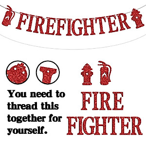 Congrats Firefighter Banner, Class of 2024/Congrats Grad, Fire Department Graduation Party Decoration Supplies for Fireman, Black and Red Glitter