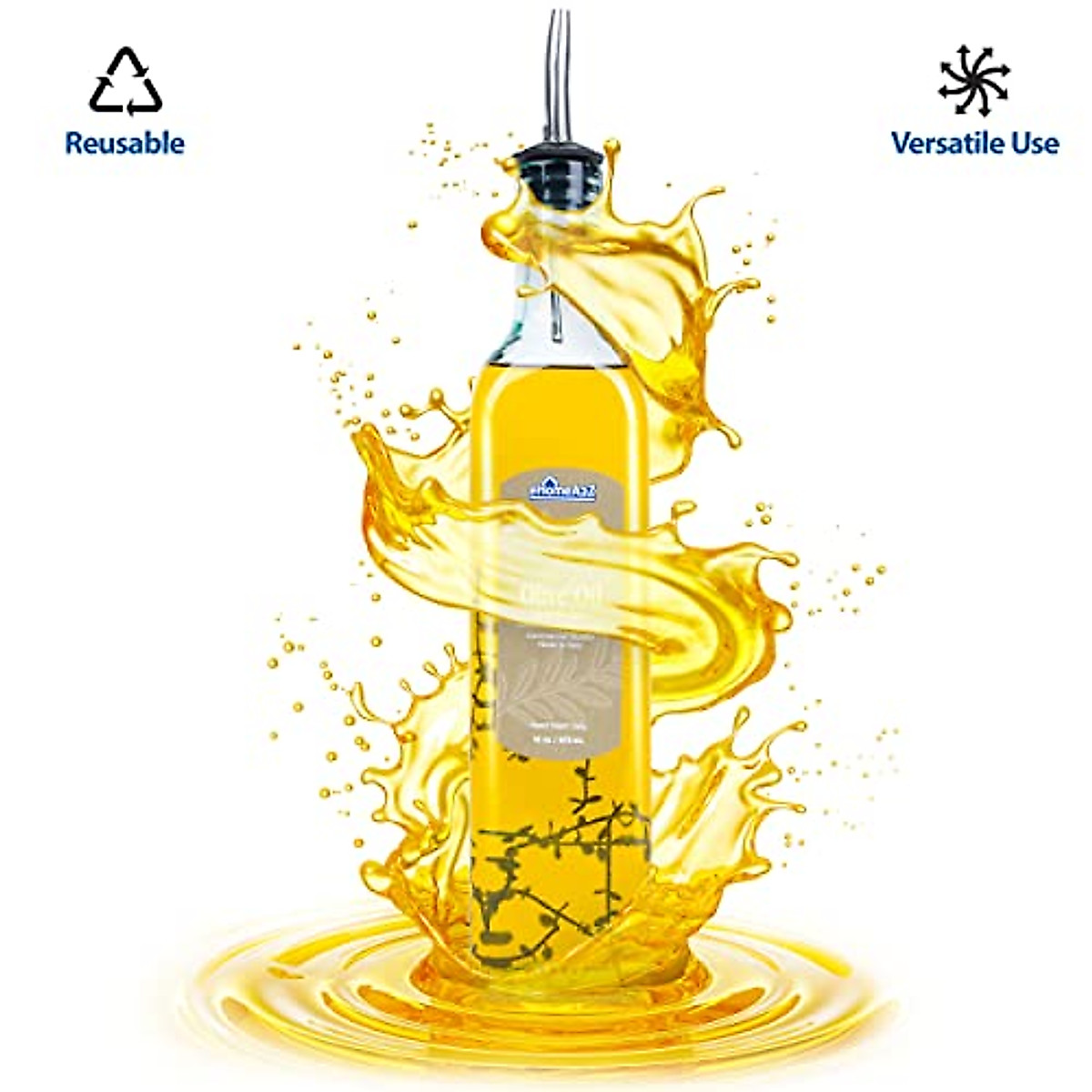 EHOMEA2Z Italian Glass Olive Oil Dispenser Bottle - 16 Oz, Clear Oil and Vinegar Cruet with Stainless Steel Spout for Kitchen, Slight Green Tint (1, 473ml)