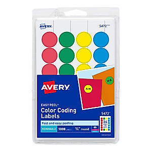Avery Removable Color-Coding Labels, Removable Adhesive, Assorted Colors, 3/4" Diameter, 1,008 Labels (5472)