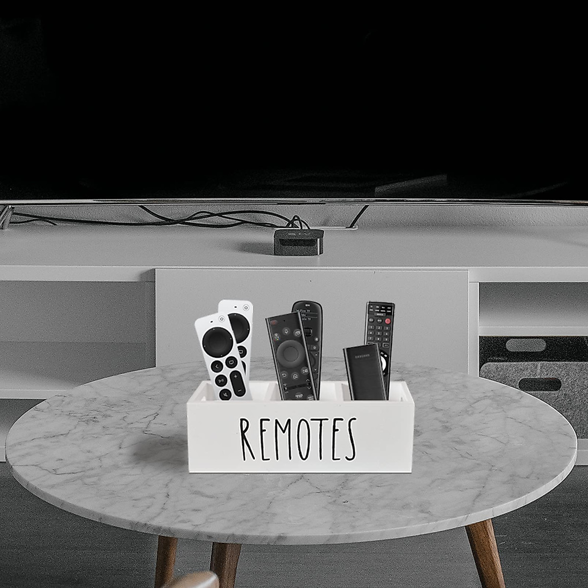 Remote Control Holder, Farmhouse Remote Storage Caddy, Bedside TV Controller Box, Rustic Wood Media Organizer Tray for Home Bedroom Table (White)