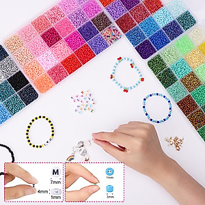QUEFE 24000pcs 3mm Glass Beads for Jewelry Making Kit, 96 Colors Glass Seed Beads with Pendant Charms and Letter Beads for Friendship Bracelets Necklace Earring Ring Making