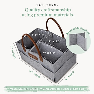 Rae Dunn Baby Diaper Caddy Organizer, Baby Stuff Storage Organizer for Nursery, Changing Table and Car, Portable Basket for Baby Items, Baby Shower Gifts, Grey Felt with Leather Handles, Large