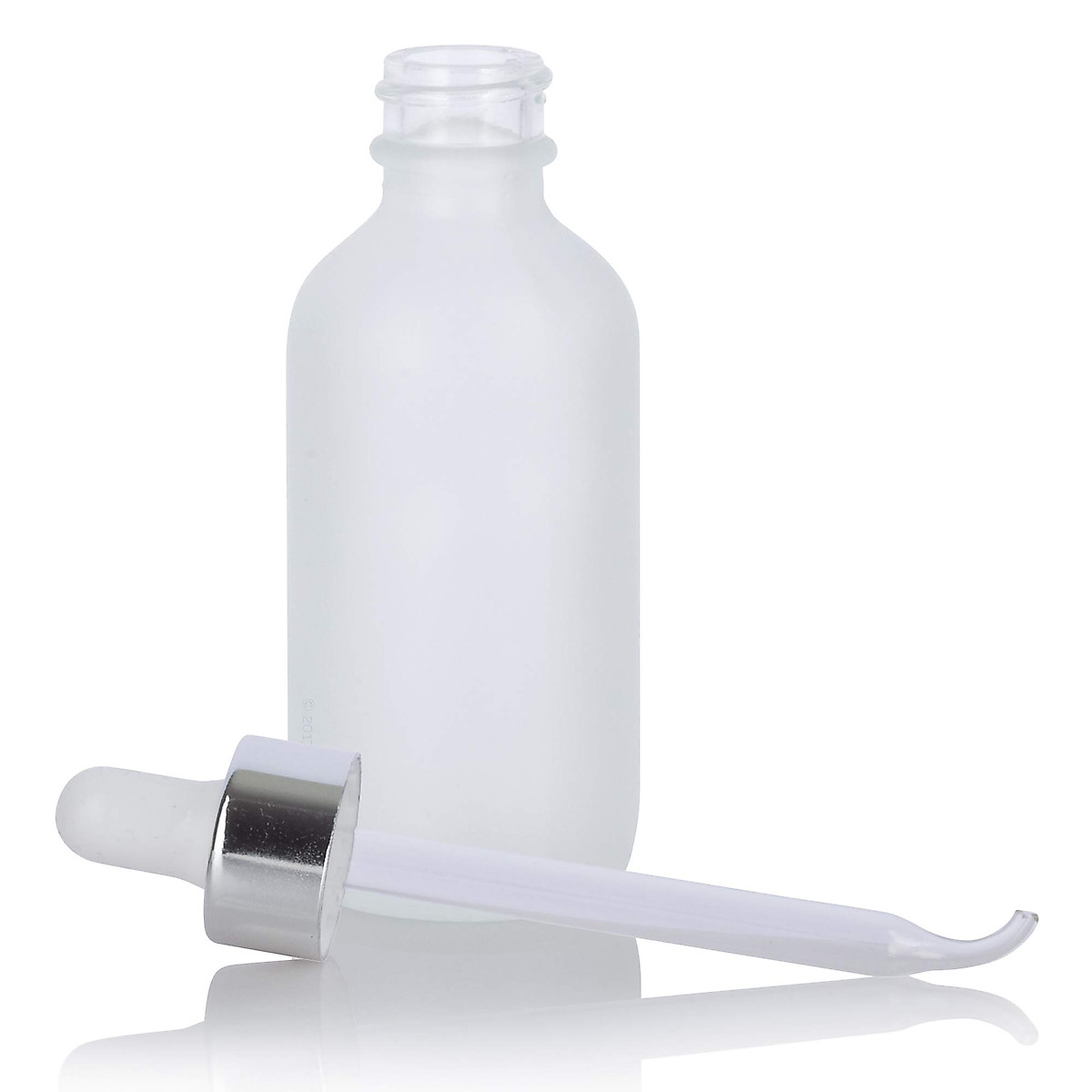 JUVITUS 2 oz Frosted Clear Glass Boston Round Bottle with Silver Metal and Glass Dropper (12 Pack) for Cosmetics, Serums, Carrier and Essential Oils, Aromatherapy