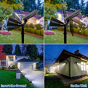 Sunklly Solar Spotlights Outdoor, 7 LEDs 2-in-1 Waterproof Adjustable Solar Powered Landscape Spotlights, 2 Lighting Modes Auto On/Off Solar Garden Lights for Lawn Tree Patio Yard Walkway (4 Pack)