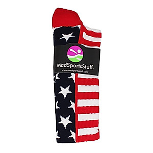 USA American Flag Stars and Stripes Over the Calf Socks (Navy/Red/White, Large) - Patriotic Knee High Socks for Softball, Baseball, Football, Soccer & More - Patriotic Sports Socks