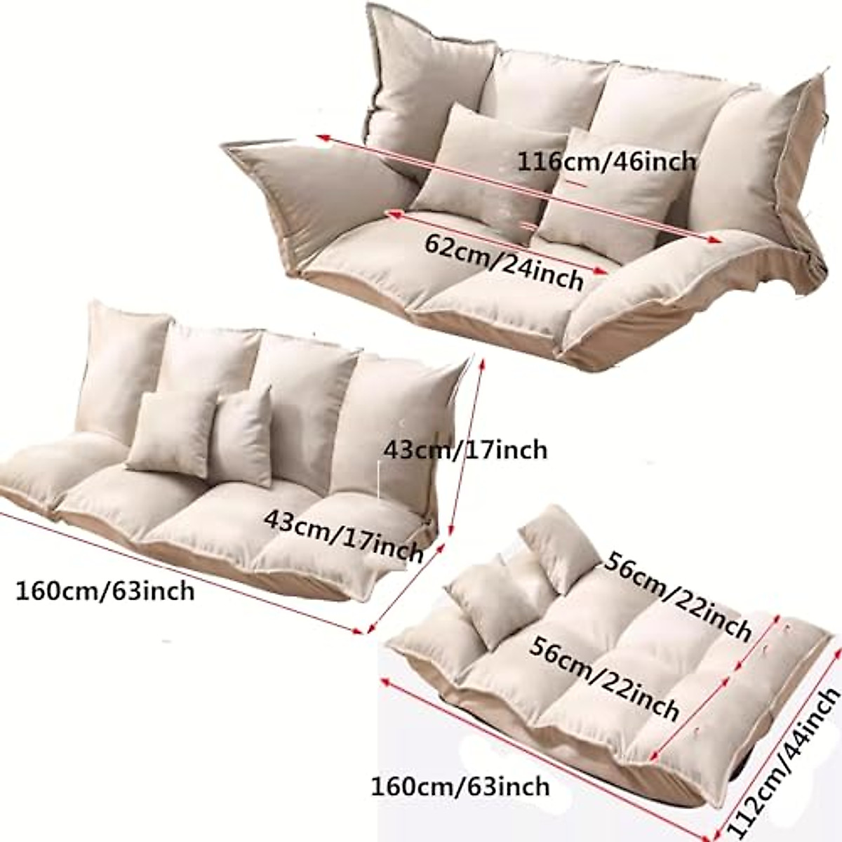 ESRADA Lazy Floor Sofa,Minimalist Sofa Couch,Foldable Lazy Couch Bed with Adjustable Backrest and Armrest,Fireside Chair,Tatami Sofa,Corner Relax Sofa Couch Dark gray-180cm/71inch