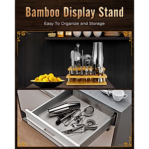 Cocktail Shakers Set Complete 24-Piece Bartender Kit Silver with Bar Tool Stand and Barware Tools Set for Home Bartending: Includes Boston Shaker, Jigger, Strainer, Mixer Spoon, Muddler, and More